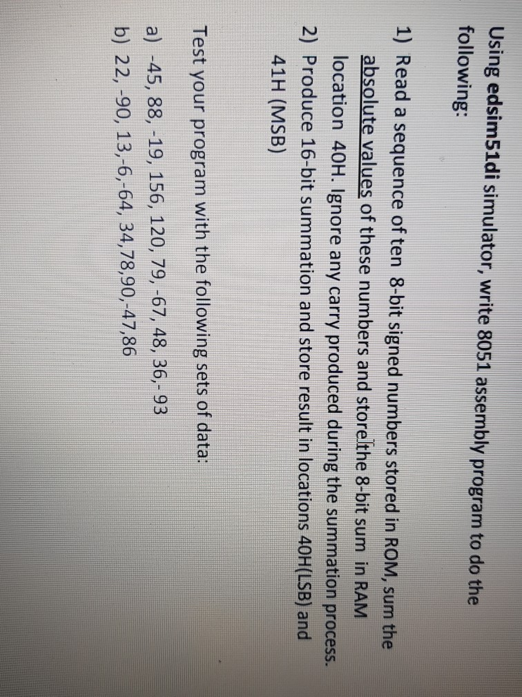 Using edsim51di simulator, write 8051 assembly | Chegg.com