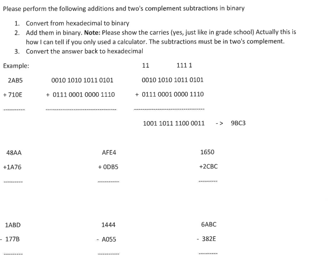Solved Please perform the following additions and two's | Chegg.com