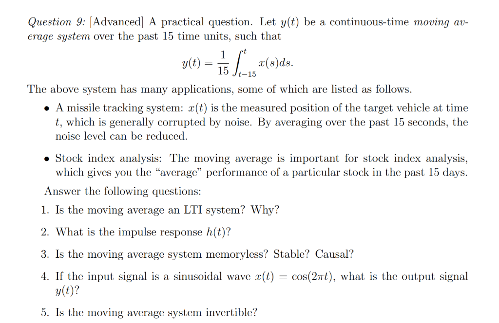 Solved Question 9: (Advanced A practical question. Let y(t) | Chegg.com