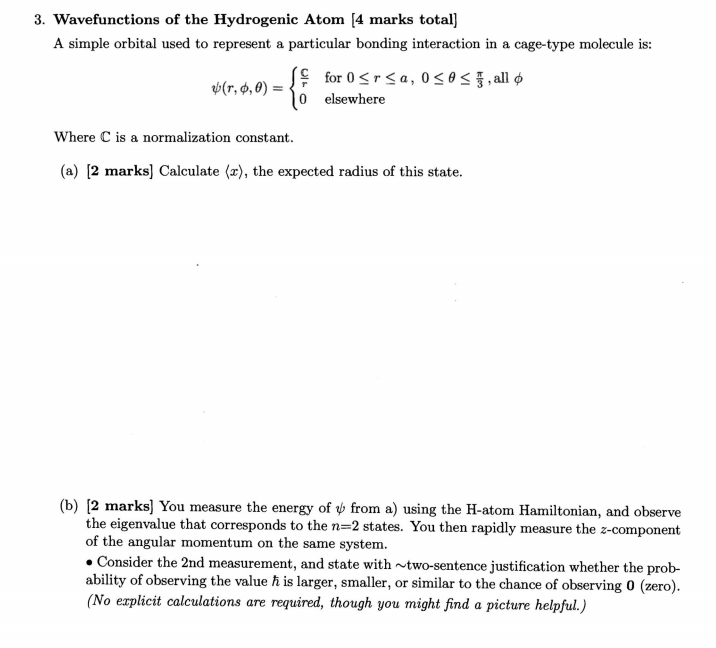 Solved 3. Wavefunctions of the Hydrogenic Atom (4 marks | Chegg.com