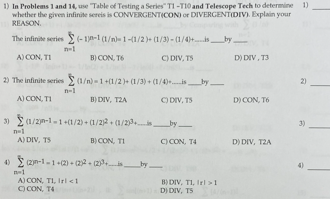 Solved 1) 1) In Problems 1 and 14, use "Table of Testing a | Chegg.com