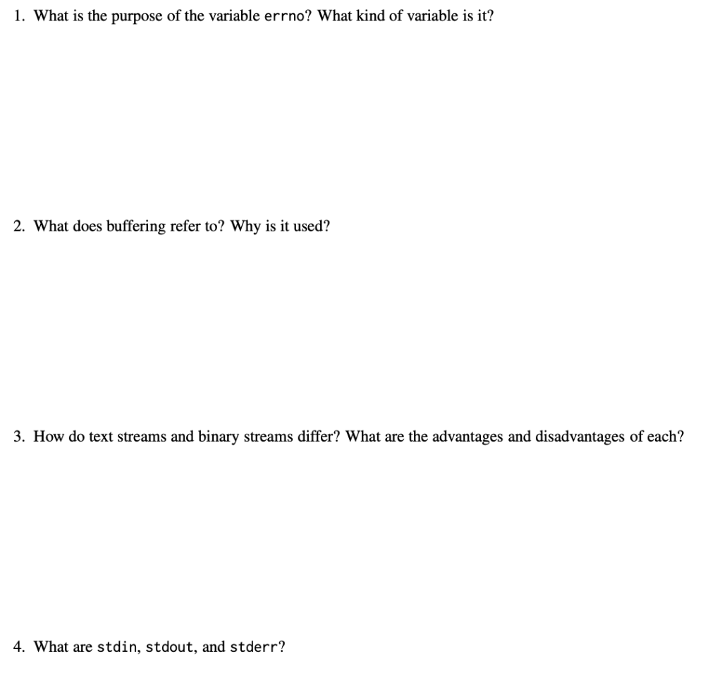 Solved 1 What Is The Purpose Of The Variable Errno What 