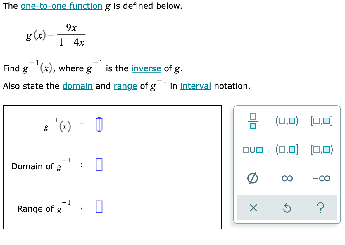 Solved The one-to-one function g is defined below. g(x)= 9x | Chegg.com