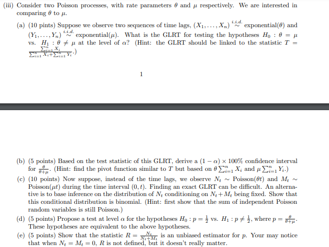 Solved (iii) Consider two Poisson processes, with rate | Chegg.com