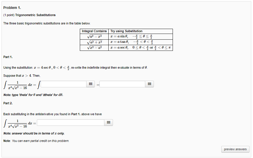 Solved Problem 1 1 Point Trigonometric Substitutions The
