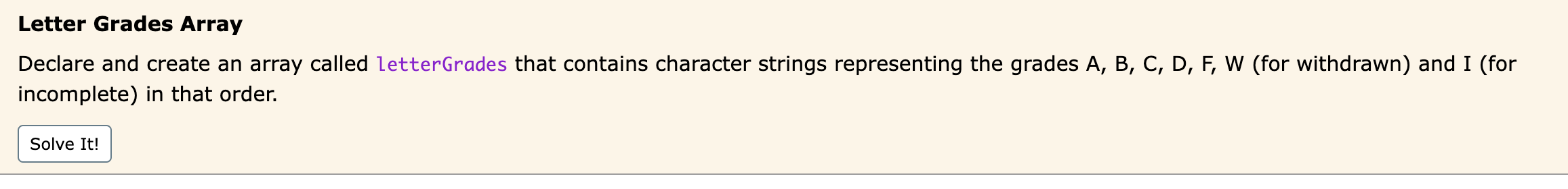 Solved Letter Grades Array Declare and create an array | Chegg.com