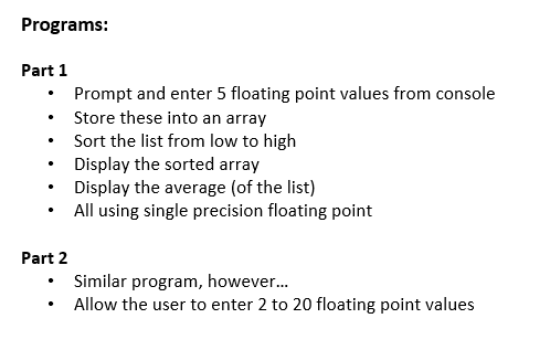 Solved Programs: Part 1 • Prompt and enter 5 floating point | Chegg.com