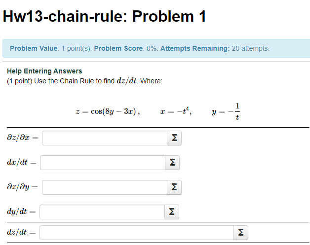 Solved Hw13-chain-rule: Problem 1 Problem Value: 1 point(s). | Chegg.com Solved Hw13-chain-rule: Problem 1 Problem Value: 1 point(s). | Chegg.com