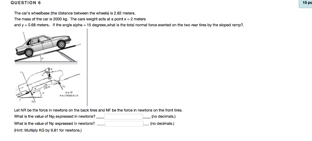 Solved QUESTION 6 15 po The car's wheelbase (the distance | Chegg.com