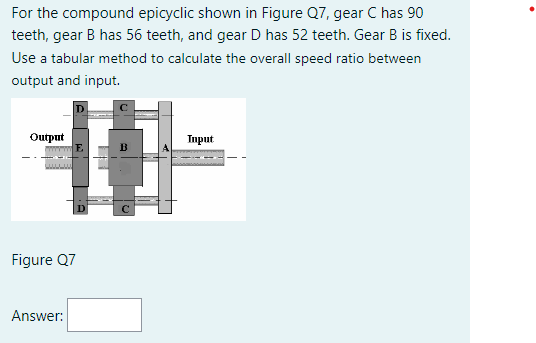 Solved For the compound epicyclic shown in Figure Q7, gear C | Chegg.com