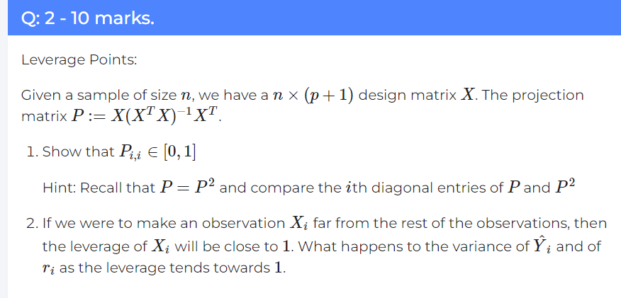 Solved Leverage Points: Given a sample of size n, we have a | Chegg.com