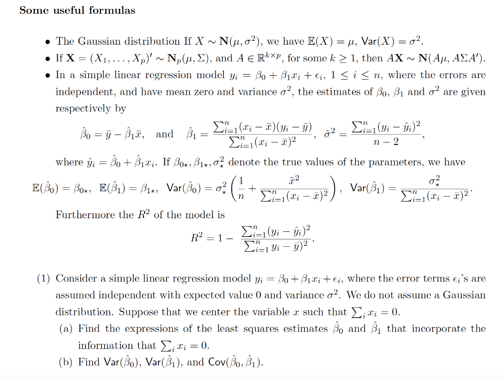 Solved Some useful formulas - The Gaussian distribution If | Chegg.com
