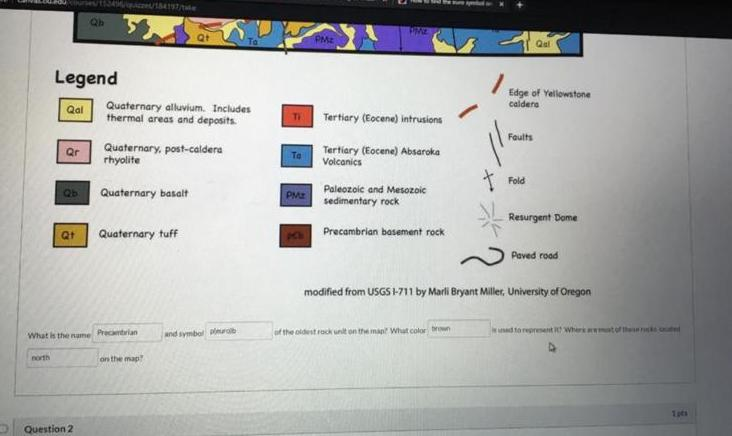 Solved Qh Legend Edge of Yellowstone caldera Quaternary | Chegg.com