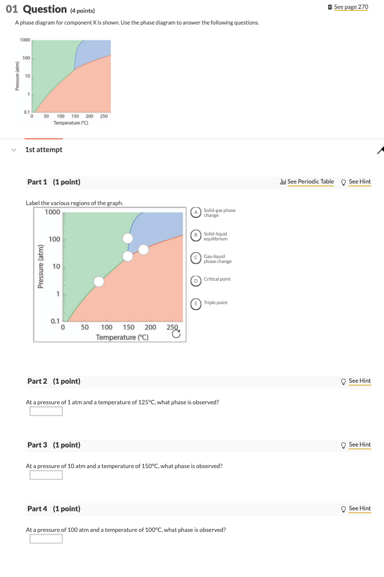 Solved See page 270 01 Question (4 points) A phase diagram | Chegg.com