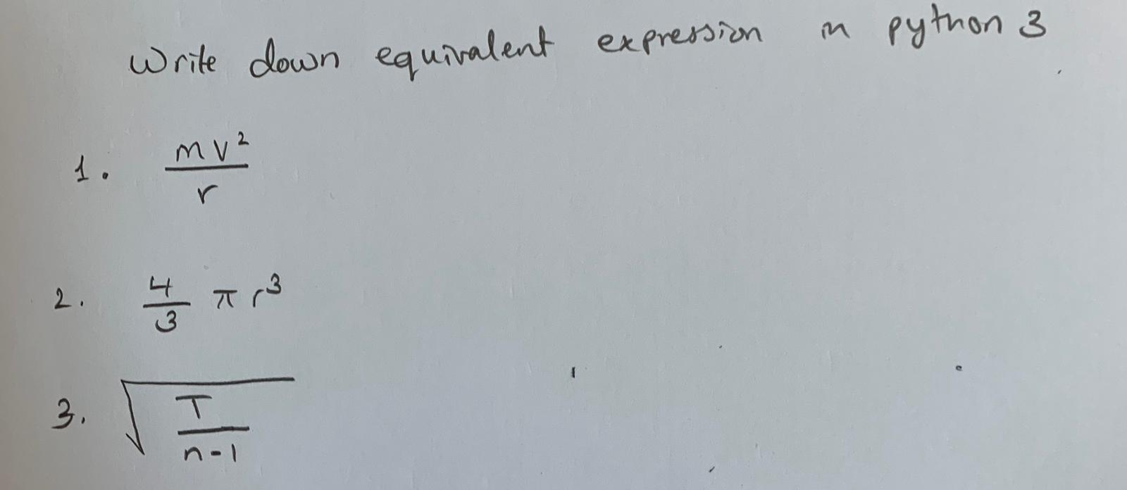 Solved python 3 Write down equivalent expression myz 1. 2. | Chegg.com