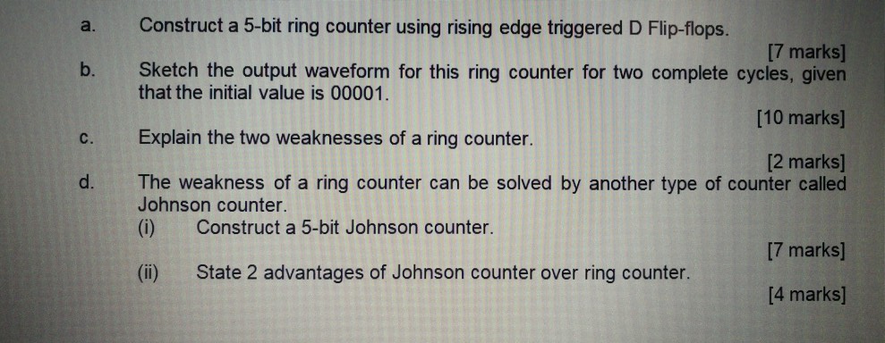 Solved Construct a 5-bit ring counter using rising edge | Chegg.com
