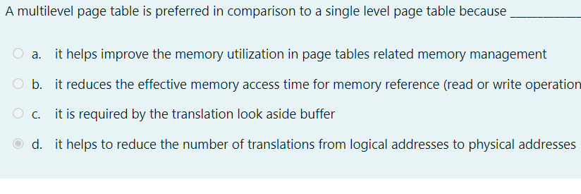 Solved multilevel page table is preferred in comparison to a | Chegg.com