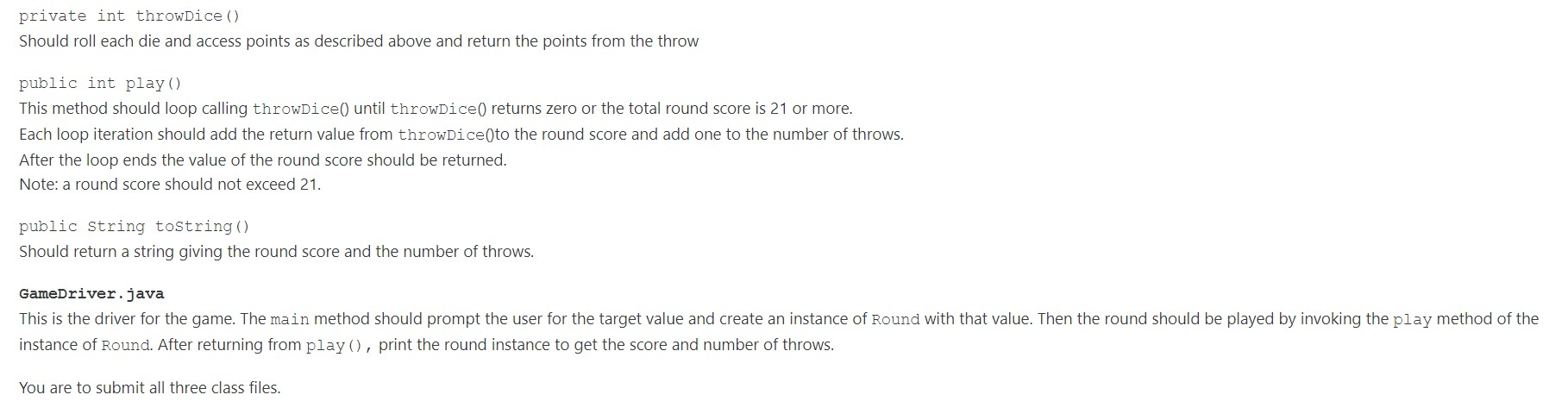 Solved Dice game round simulation For this assignment you | Chegg.com