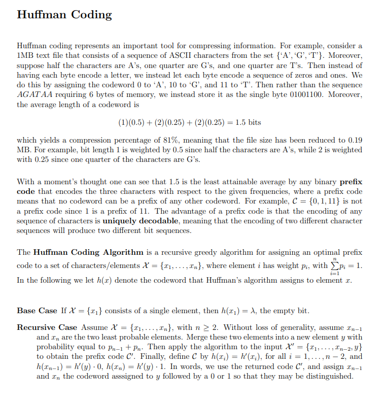 Suppose we recursively implement Huffman's algorithm | Chegg.com