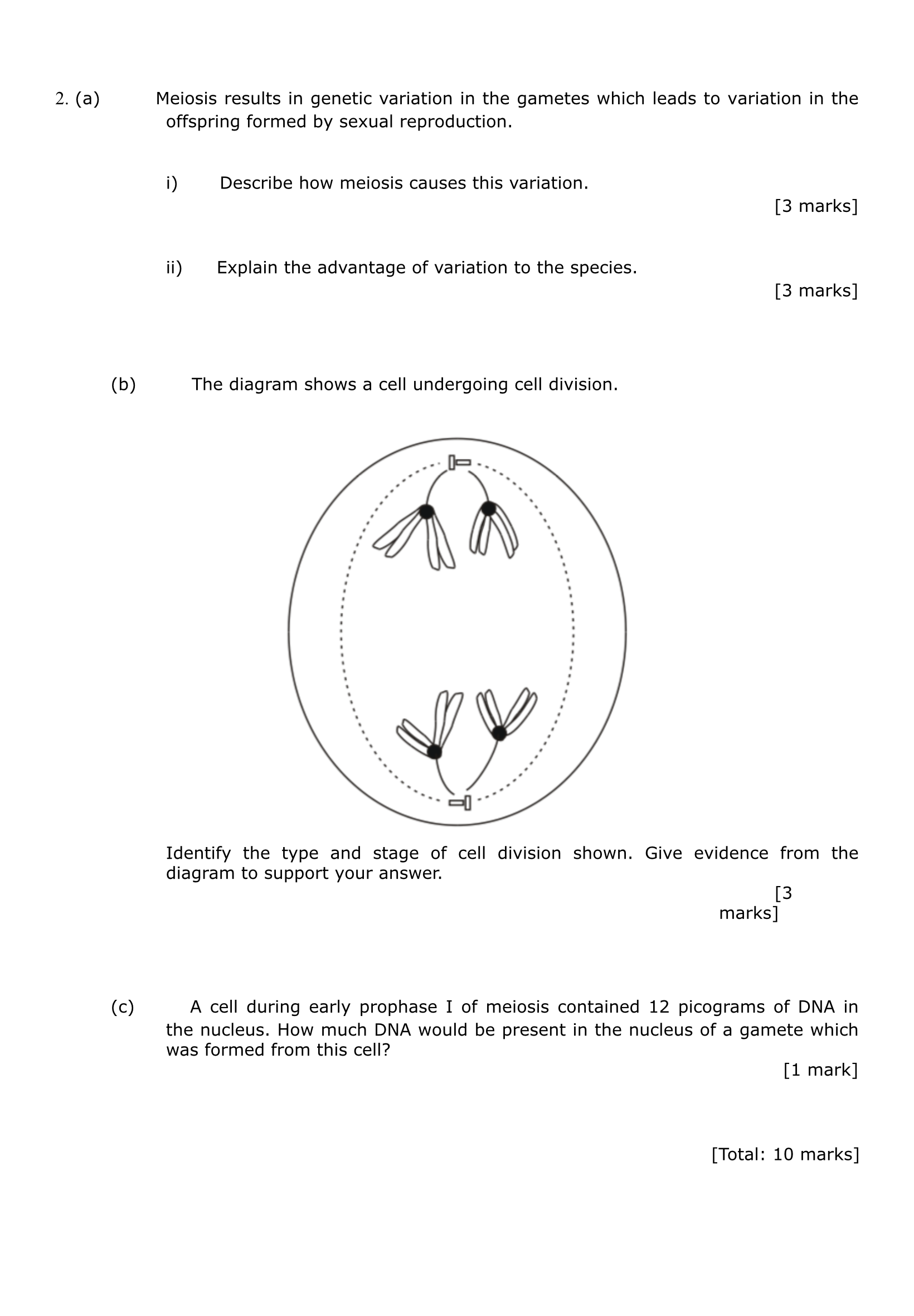 Solved 2. (a) Meiosis results in genetic variation in the | Chegg.com