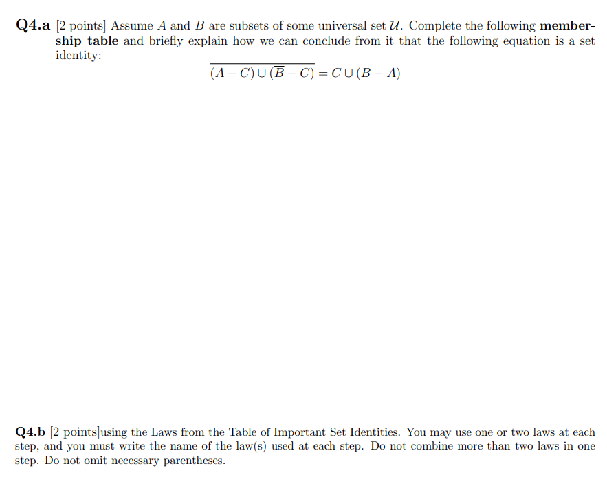 Solved Q4.a (2 points) Assume A and B are subsets of some | Chegg.com