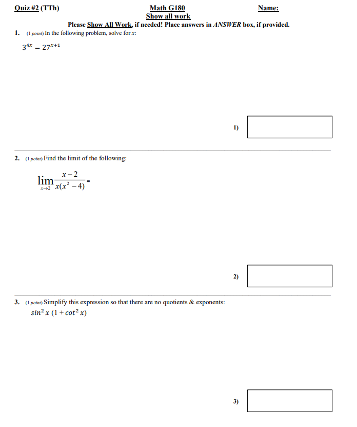 Solved Please Show All Work, if needed! Place answers in | Chegg.com