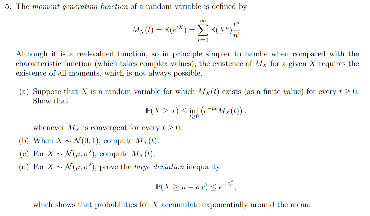 Solved 5. The moment generating function of a random | Chegg.com