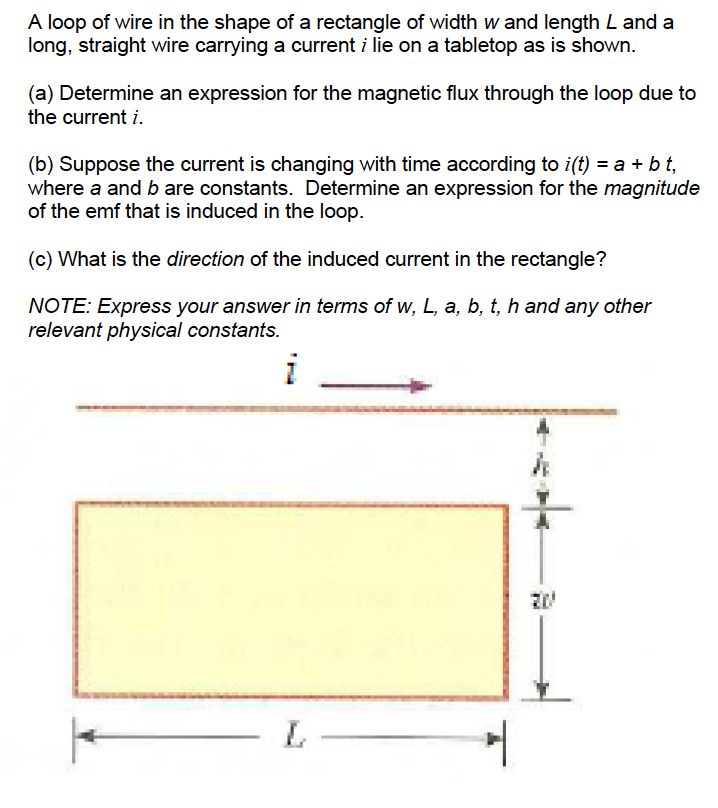 Solved A loop of wire in the shape of a rectangle of width w | Chegg.com