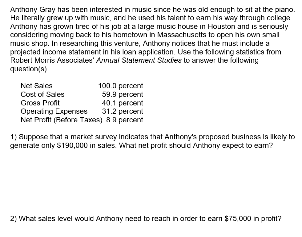 Solved Anthony Gray has been interested in music since he | Chegg.com