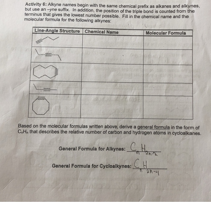 Solved Activity 6: Alkyne names begin with the same chemical | Chegg.com
