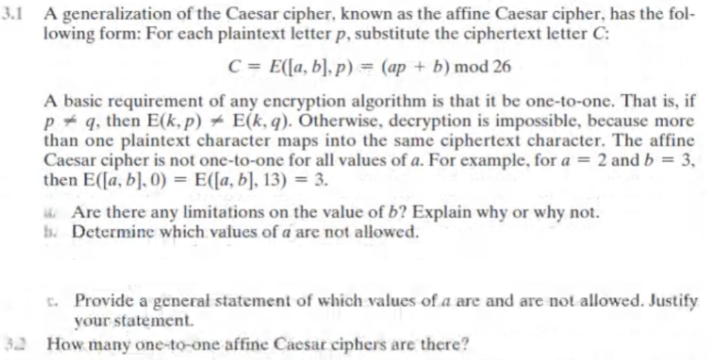 Solved 3.1 A generalization of the Caesar cipher, known as | Chegg.com