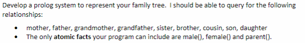 Solved Develop a prolog system to represent your family | Chegg.com