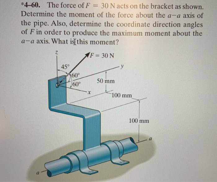 Solved 4 60 The Force Of F 30 N Acts On The Bracket As