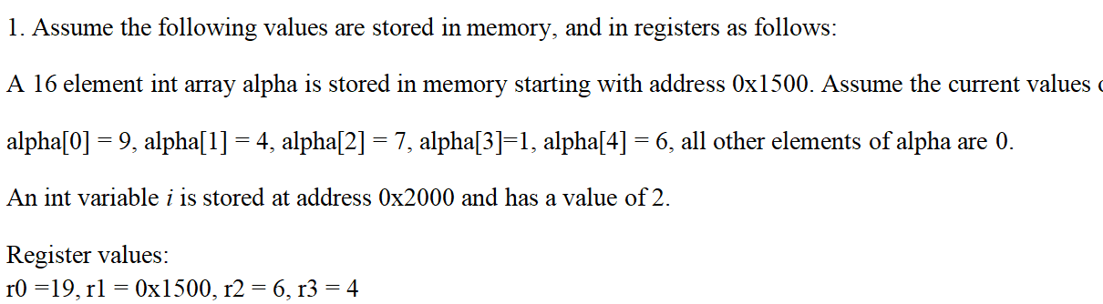 2. Using the same initial values in memory and in | Chegg.com