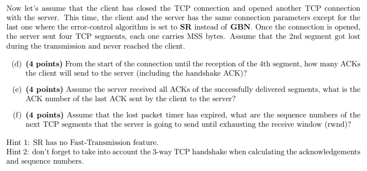 Solved Question 4 - TCP Error Control (24 points): Assume | Chegg.com