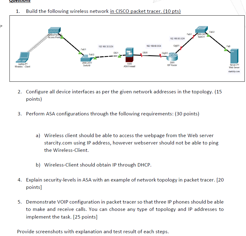 Solved 1. Build the following wireless network in CISCO | Chegg.com