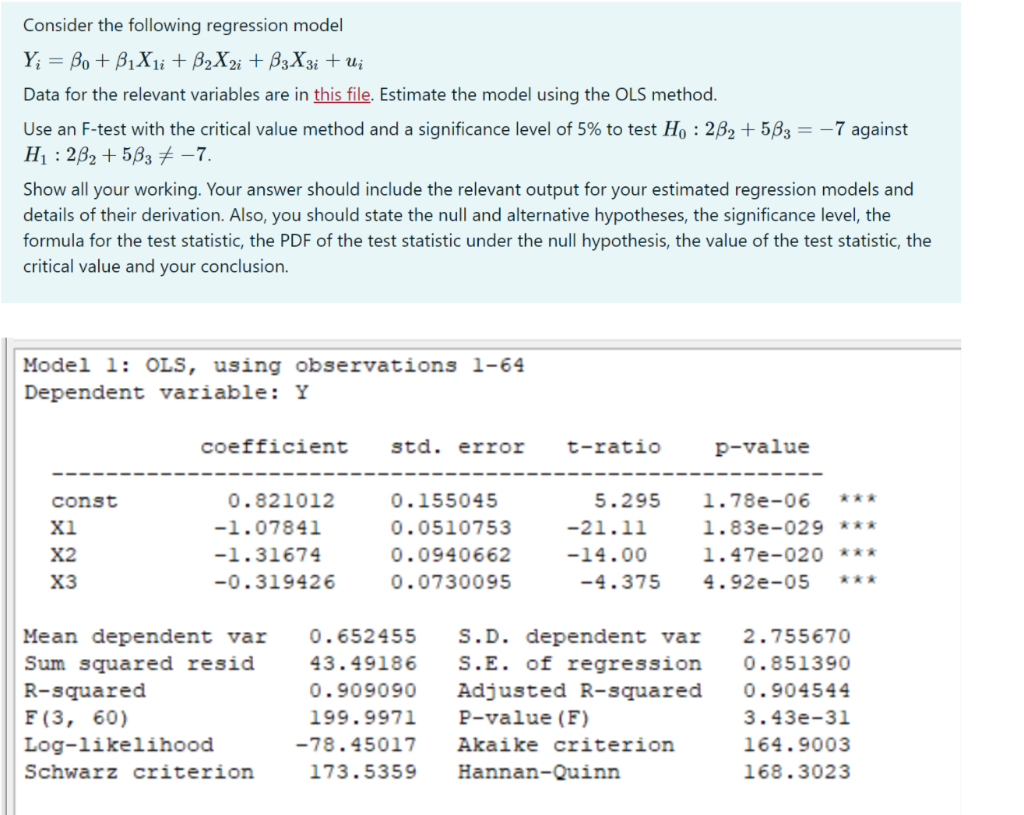 Solved Consider the following regression model Y; = Bo + B1X | Chegg.com