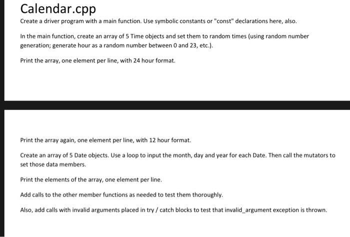 Solved Calendar.cpp Create a driver program with a main | Chegg.com