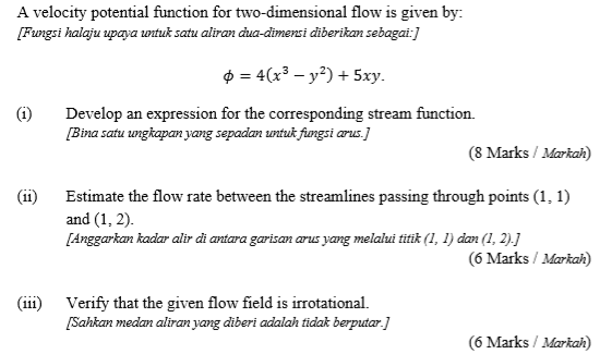 Solved A velocity potential function for two-dimensional | Chegg.com