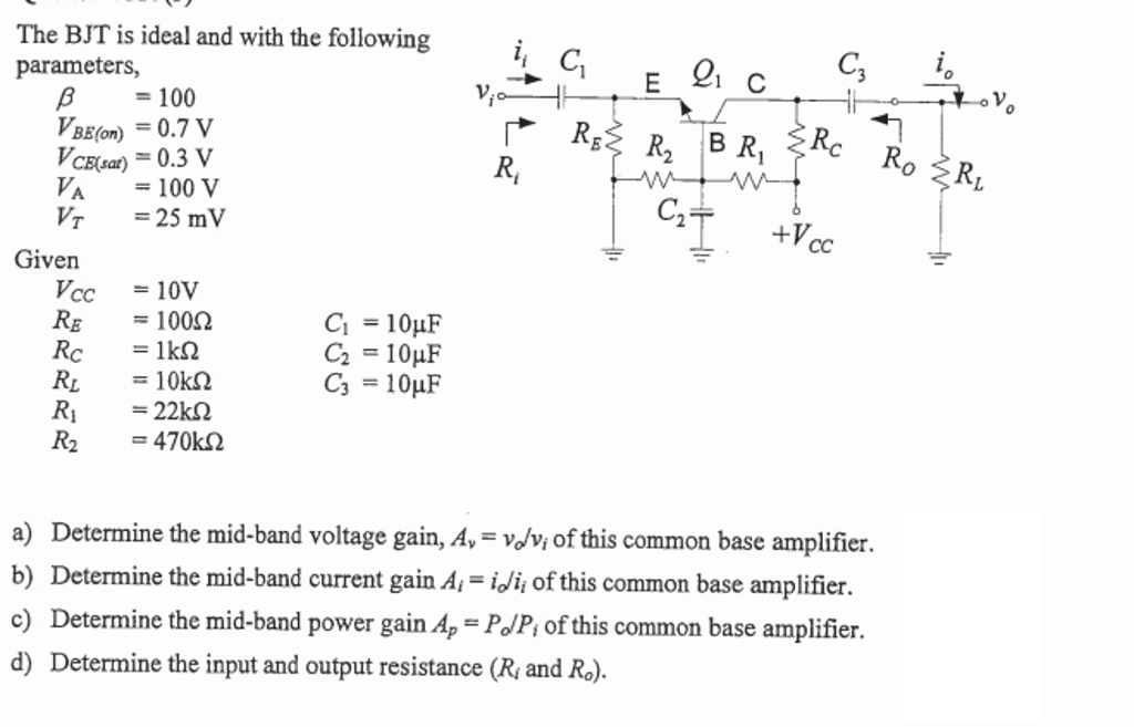 Solved The BJT is ideal and with the following parameters i | Chegg.com
