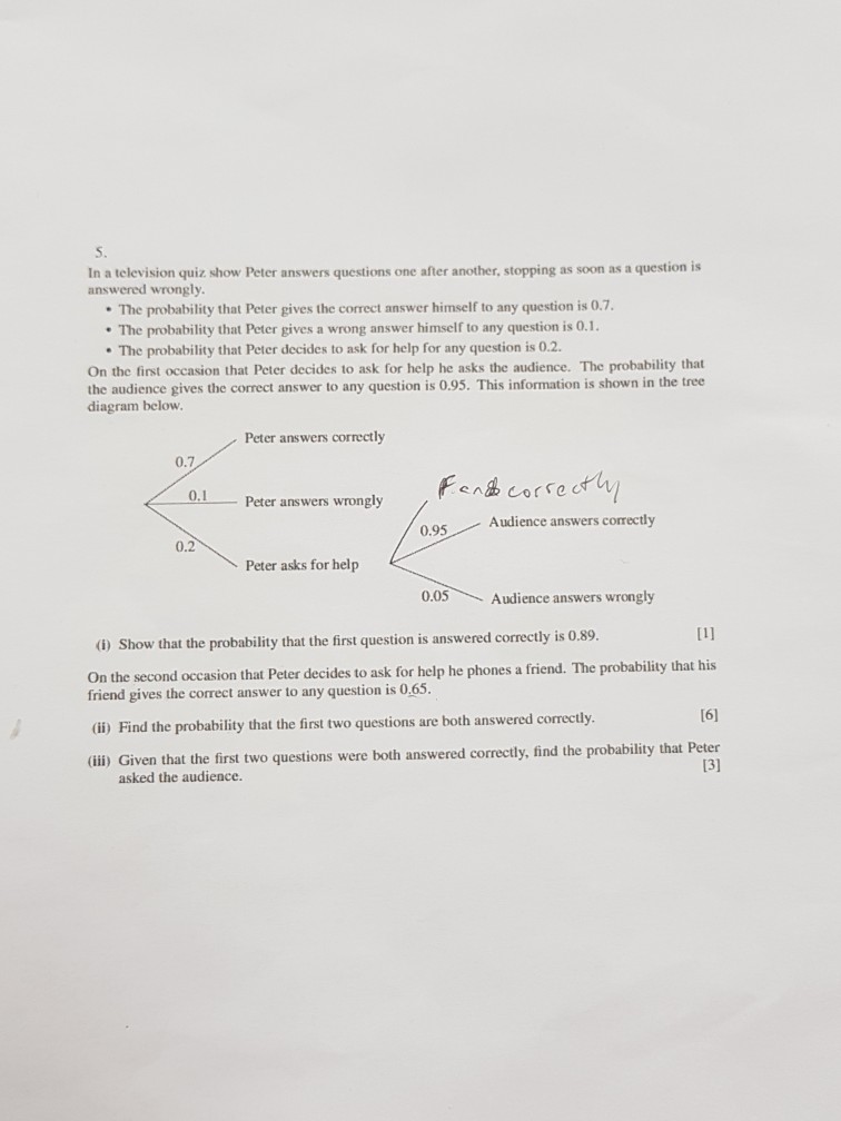 Solved In a television quiz show Peter answers questions one | Chegg.com