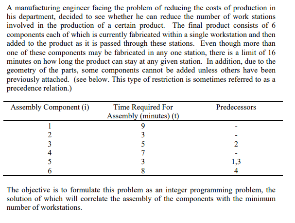 Solved A manufacturing engineer facing the problem of | Chegg.com