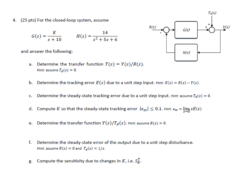 Solved 4. (25 pts) For the closed-loop system, assume R(s) | Chegg.com