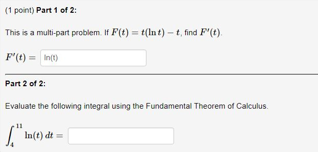 Solved (1 point) Part 1 of 2: This is a multi-part problem. | Chegg.com