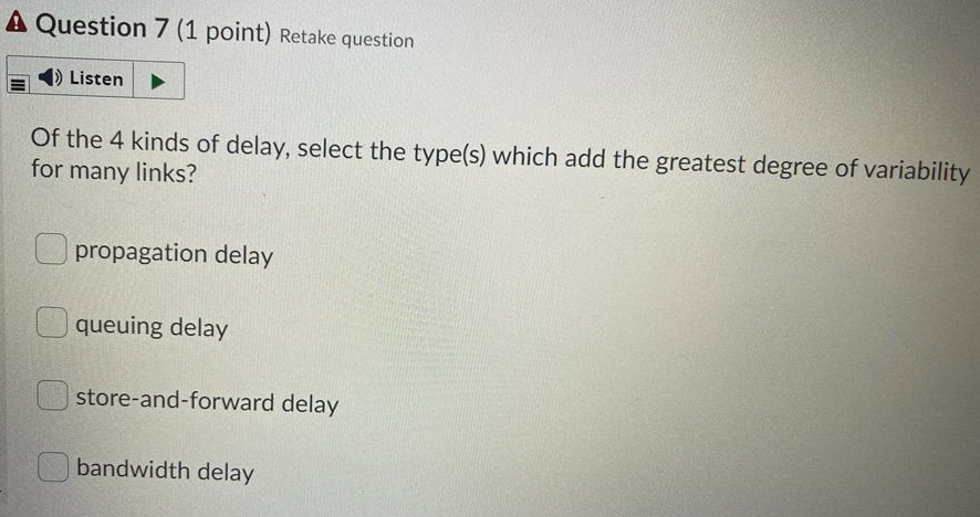 Solved A Question 7 (1 point) Retake question 1) Listen Of | Chegg.com