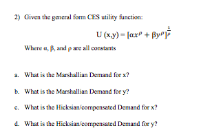 Solved 2) Given the general form CES utility function: U | Chegg.com