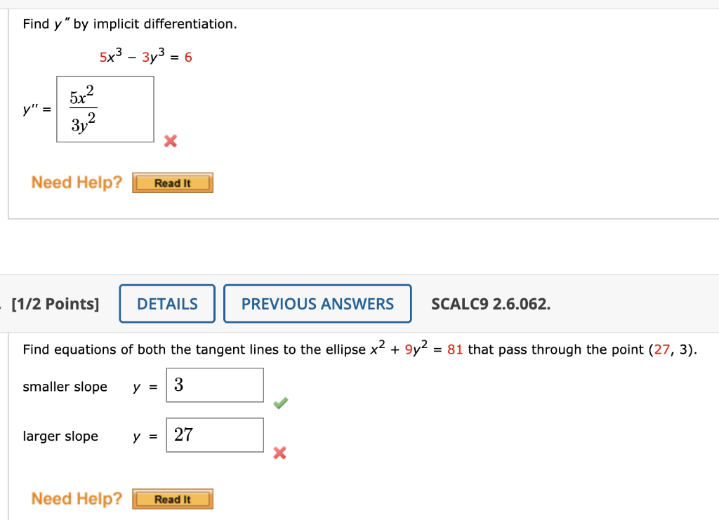 Solved Find y′′ by implicit differentiation. 5x3−3y3=6 y′′= | Chegg.com
