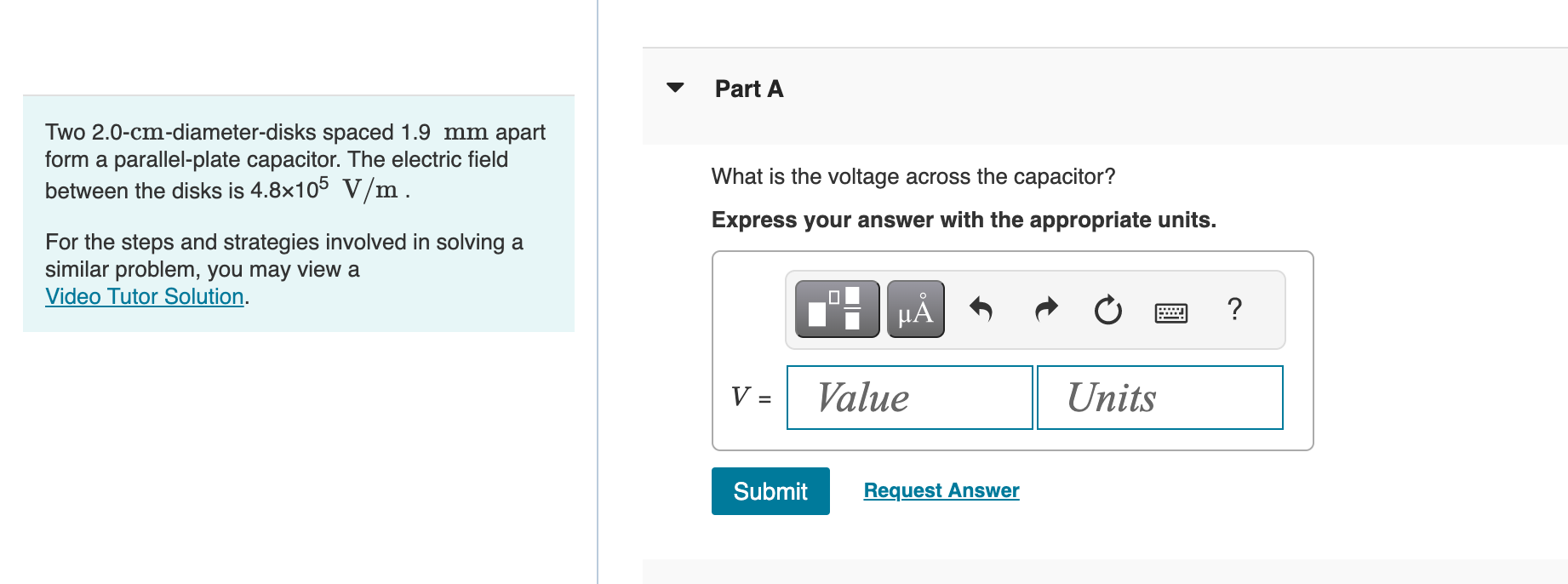 Solved Two 2.0-cm-diameter-disks spaced 1.9 mm apart form a | Chegg.com