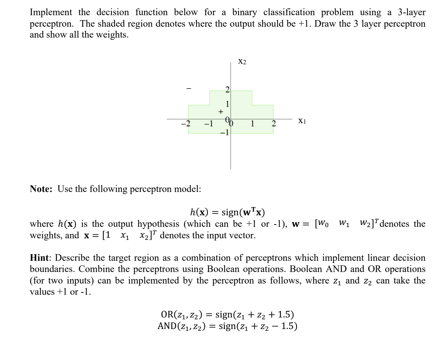 Solved Note: Use the following perceptron | Chegg.com