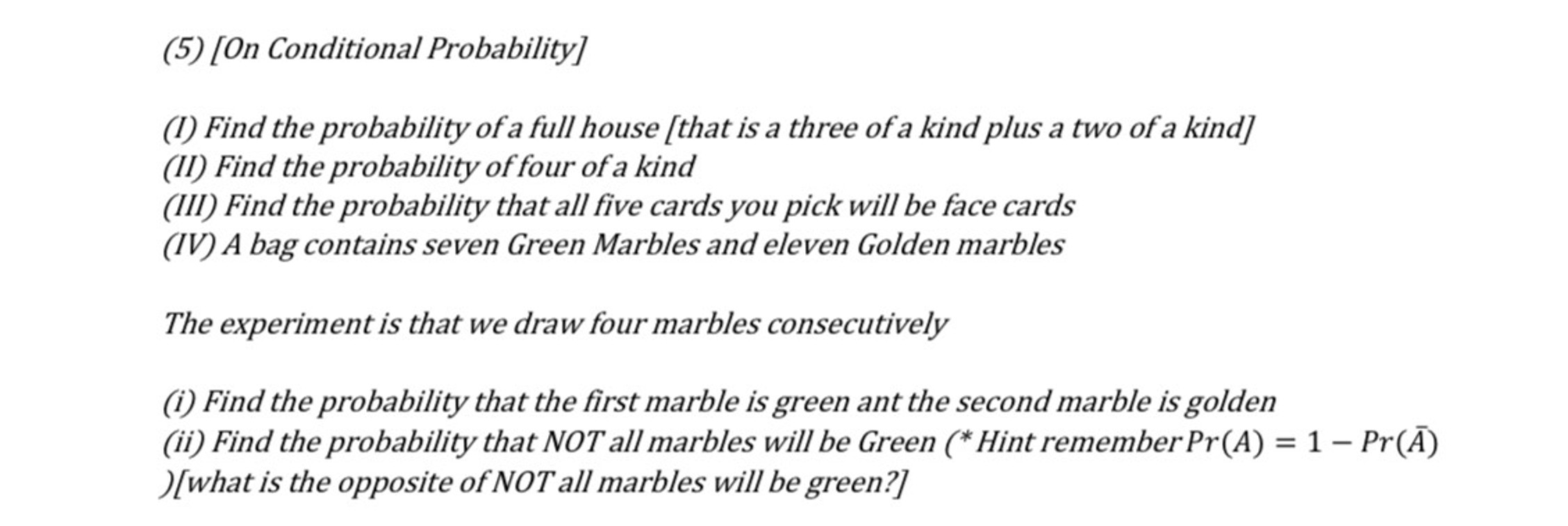 Solved (5) [On Conditional Probability](I) ﻿Find the | Chegg.com